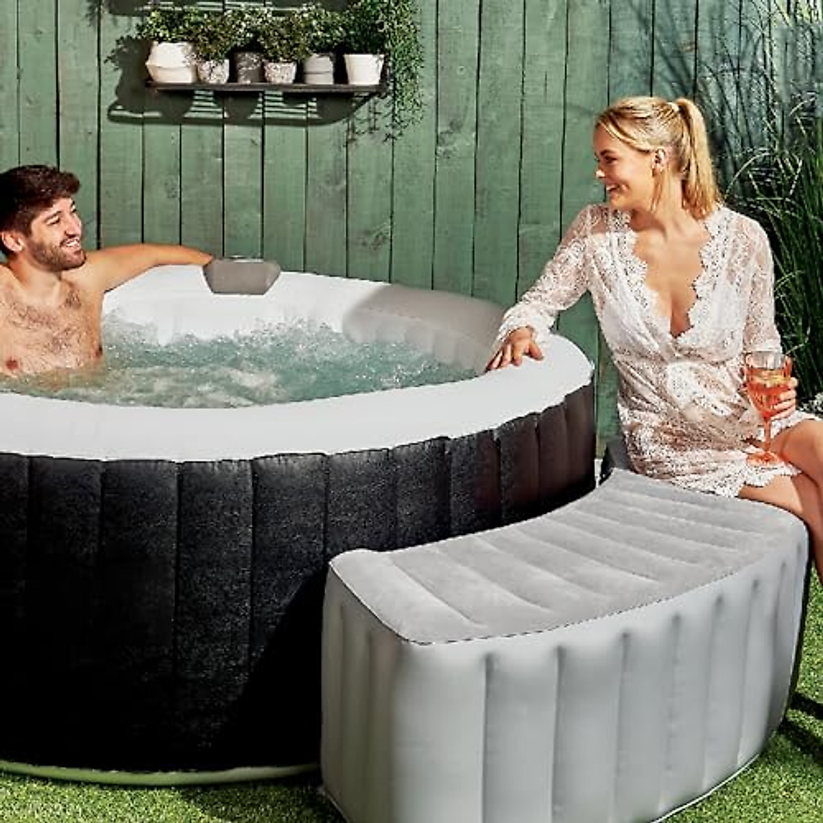 Inflatable Spa Surround Bench Hot Tub Step Spa Side Table Outdoor Portable Air Seat Pool Accessory Yard Home Garden Patio Lawn Backyard Bathtub Universal Curved Footstep