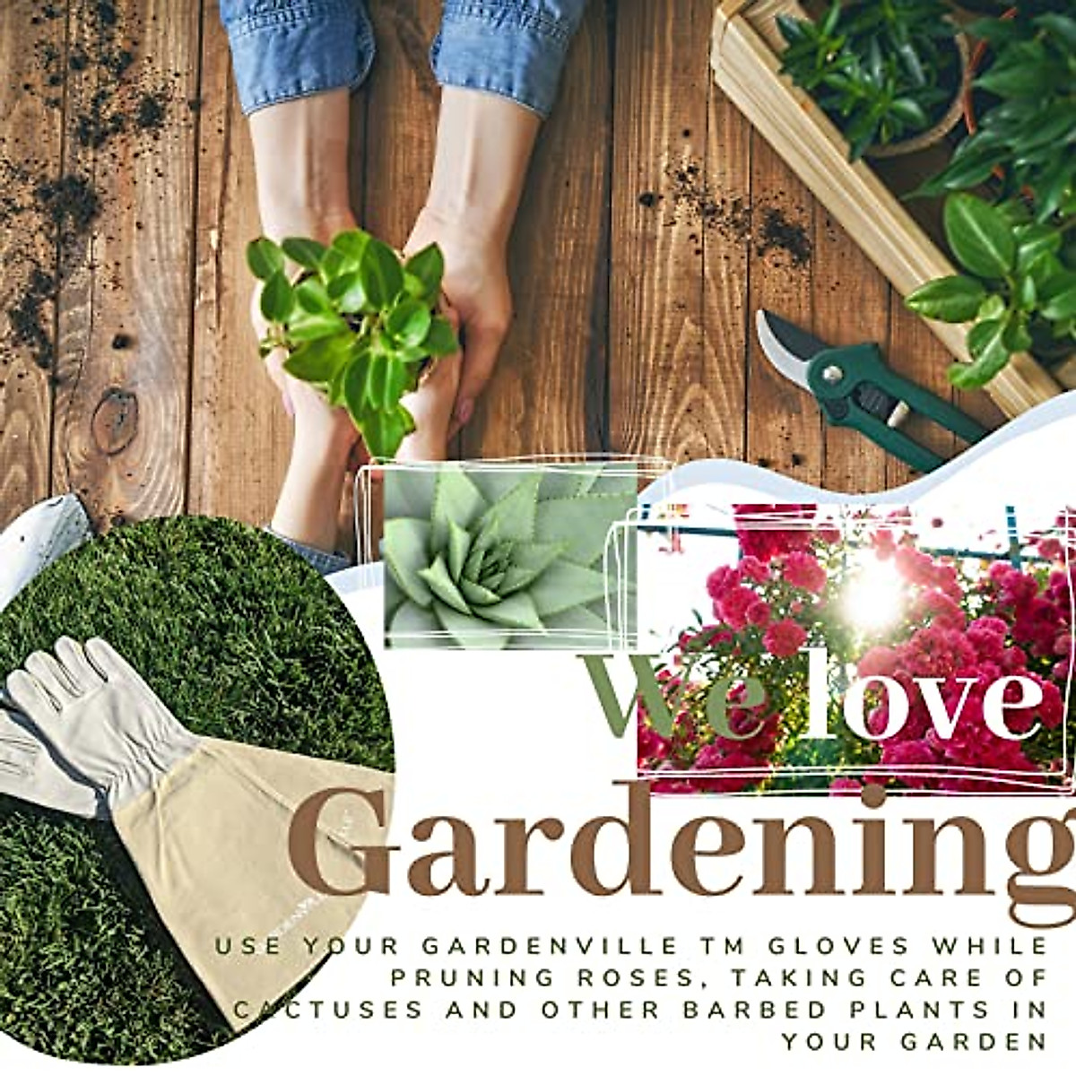 Leather Pruning Gloves (Large, Beige)