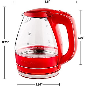OVENTE Glass Electric Kettle Hot Water Boiler 1.5 Liter Borosilicate Glass Fast Boiling Countertop Heater - BPA Free Auto Shut Off Instant Water Heater Kettle for Coffee & Tea Maker - Red KG83R