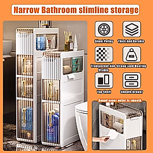 2/3/4 Drawer Home Organization Storage Container Tower, Slim Storage Cart, Small Bathroom Storage Cabinet for Small Spaces,Over The Slim Toilet Paper Storage Cabinet for Skinny Bathroom Storage