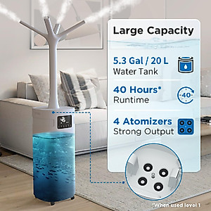 TURBRO Commercial Humidifier, WiFi-Enabled, 5.3Gal/20L Ultrasonic Air Vaporizer for Large Rooms up to 2000 Sq Ft, UV-C LED, Top Refill, with 360°Nozzle for Whole House, Greenhouse, Plant