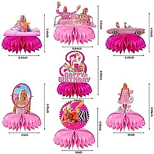 Pink Movie Birthday Party Decorations, 7Pcs Pink Girl Theme Party Centerpieces, Photo Booth Props, Cake Toppers, Party Supplies for Girls and Boys, Baby Show
