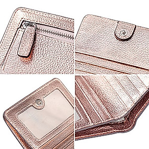 AINIMOER Small Leather Wallet for Women, Ladies Credit Card Holder RFID Blocking Women's Mini Bifold Pocket Purse, Champaign Gold