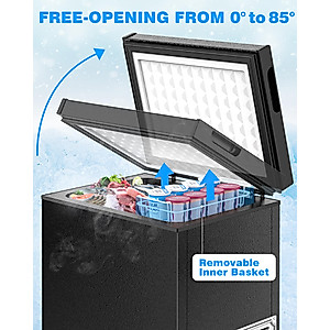 Joy Pebble 1.8 Cu.Ft Chest Freezer with Removable Basket and Bottom Defrost Water Drain Freestanding Top Open Door, Deep Freezer, Mini Freezer with Adjustable 7 Thermostat for Home/Apartment, Black