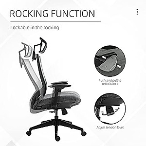 Vinsetto Mesh Fabric Home Office Task Chair with High Back, Adjustable Seat, Recline, Headrest and Lumbar Support, Grey