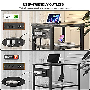 Cyclysio End Table Set of 2 with Charging Station, 3 Tier Small Nightstand with Storage Shelf, Slim Side Table with USB Ports & Outlets, Modern Sofa Bedside Table for Bedroom, Living Room, Gray Oak