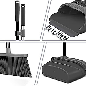 kelamayi Broom and Dustpan Set for Home, Office, Indoor&Outdoor Sweeping, Stand Up Broom and Dustpan (Black&Gray)