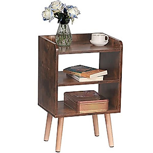 LUCKNOCK Nightstand, Mid-Century Modern Bedside Tables with Storage Shelf, Minimalist and Practical End Side Table, Fashion Bedroom Furnitur,Rustic Brown.