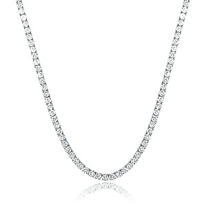 Gemsme 4.0mm CZ Tennis Necklace, 18K White Gold Plated 4.0mm Round Cubic Zirconia Classic Tennis Necklace 16 Inch