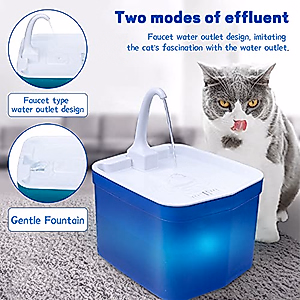 Cozyieland Automatic Cat Pet Water Fountain, Faucet spout, Translucent LED Light, 67oz, Ultra Quiet, AC Adapter (Blue)