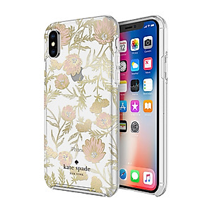 Kate Spade Floral iPhone X/XS Case - Slim, Bumper Protection, Blossom Pink/Gold with Gems