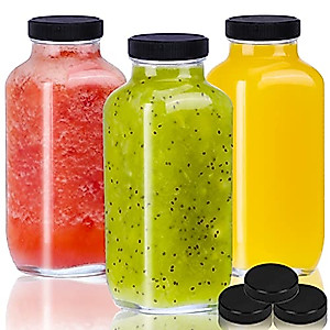 Moretoes 3pcs 16oz Glass Bottles with Lids Glass Milk Bottles Glass Juice Bottles Square Beverage Bottles for Milk Juice Tea Milkshake Water Honey Jam