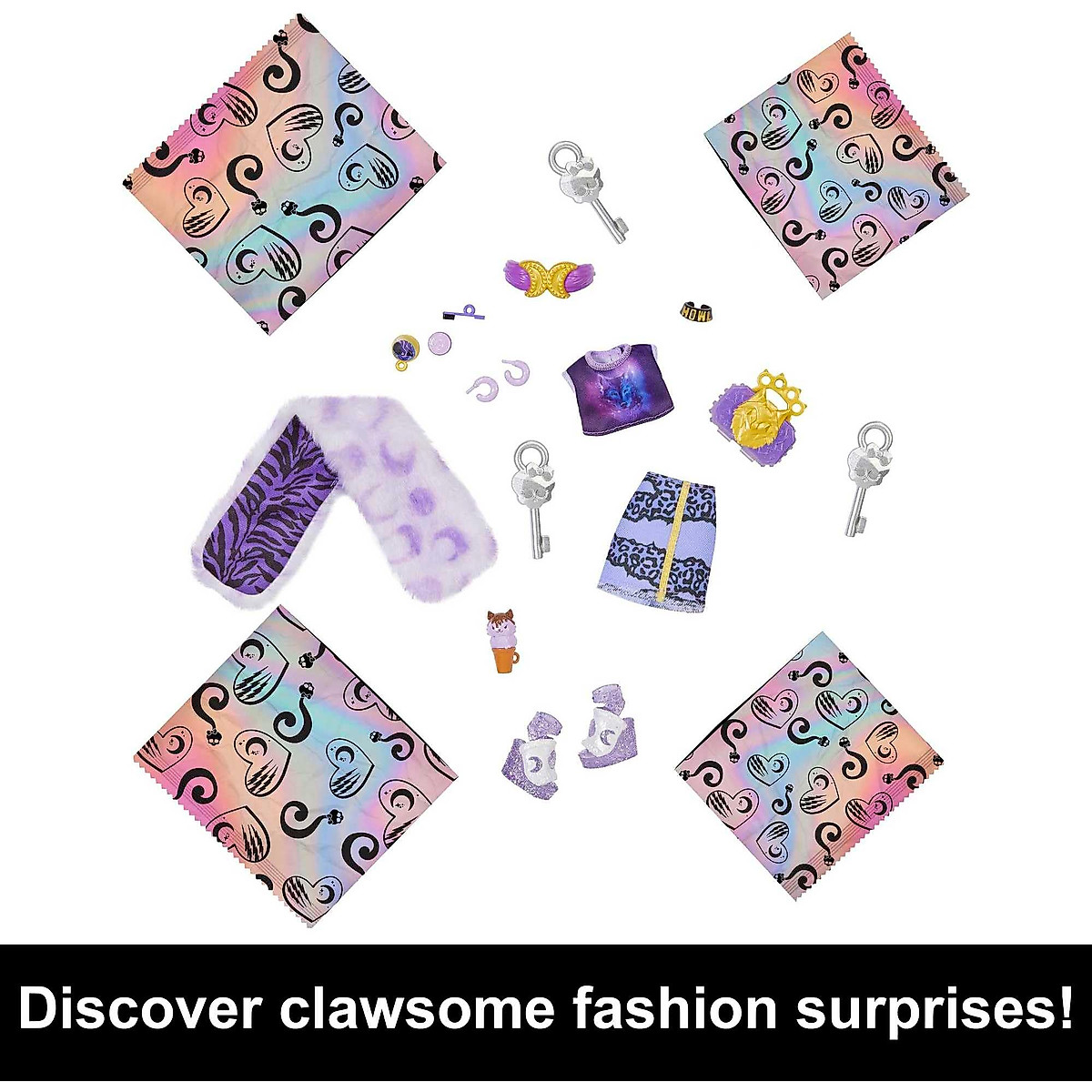 Monster High Skulltimate Secrets Fearidescent Series Doll & Accessories Set, Clawdeen Wolf with Dress-Up Locker & 19+ Surprises