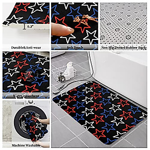 Libaoge Kitchen Mat Rug Set of 2 Independence Day White Red Blue Star Runner Rug Anti-Fatigue Comfort Memory Foam Standing Mat Non-Slip Floor Door Mat for Bathroom 18x30in+18x60in