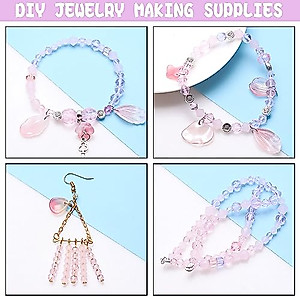 YUANZHIRUN Assorted Glass Beads for Jewelry Making, Half Pound Crystal Beads Bracelet Making Kit, Including Over 10 Shaped Glass Beads, Bicone Crystal Beads for DIY Crafts Necklaces (Pink Series)