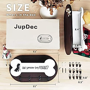 JupDec Dog Leash Holder Key Hooks for Wall 13 In with Shelf, Bandana Display Hangers Rack Farmhouse Rustic Bone Shape Decor, Ideal Gift Lover Mom Dad, Brown, 13“L x 7”W 4“H, HK001AB