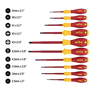 Wiha 32093 Slotted and Phillips Insulated Screwdriver Set, 1000 Volt, 10 Piece