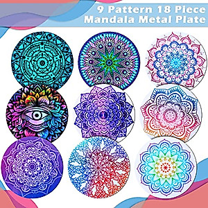 18 Pieces Phone Round Magnet Mount Metal Plate Sticker for Phone Magnet Car Magnet Holder Mount Universal Magnetic Phone Mount Plates Adhesive Metal Piece for Magnetic Phone Holder, Mandala Style