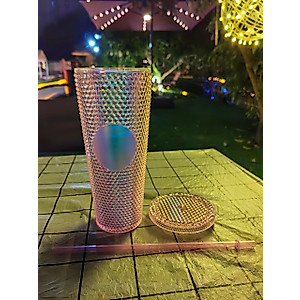 Studded Tumbler With Straw Tumblers With Lids And Straws Pink Tumbler With Straw Textured Cup BPA-Free Double-Wall Plastic Tumblers for Iced Coffee Cold Drinks or Water 24 Oz