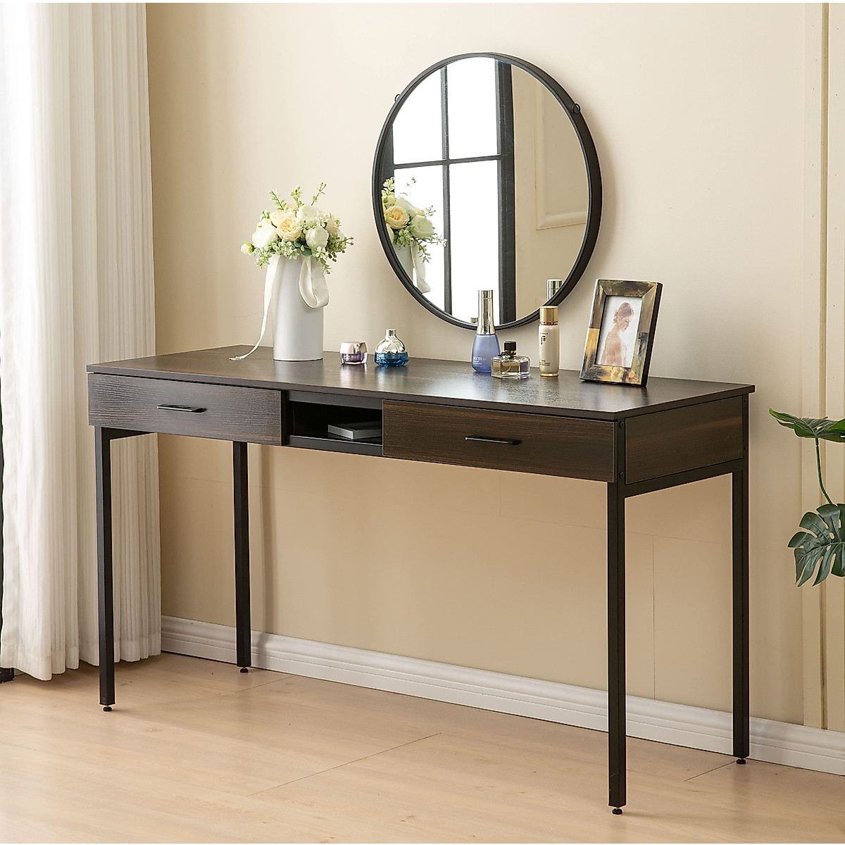 Aerkenga 55 inch Desk with Drawers Large Size Home Office Desk for Bedroom Office Use Desk with Storage Vanity Makeup Desk Drawer Desk Easy Install, Black