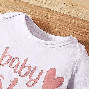 Dimoybabe Baby Girl Clothes Stuff Newborn Infant Summer Cute Outfit Cotton Ruffle Short Sleeve Romper + Floral Pants + Headband White Pink Baby Sister 0-3 Months 70CM