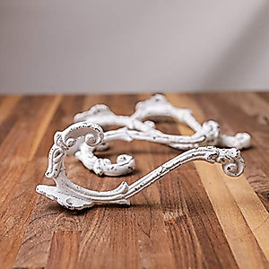 CRAFTSMAN ROAD Vintage Cast Iron Wall Hooks (Antique White Finish, Set of 4) - Rustic, Farmhouse, Shabby Chic, French Country Coat Hooks | Great for Coats, Bags, Towels, Hats | French Slender