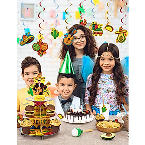 WERNNSAI Mexican Fiesta 3-Tier Cupcake Stand, Yellow, Paper