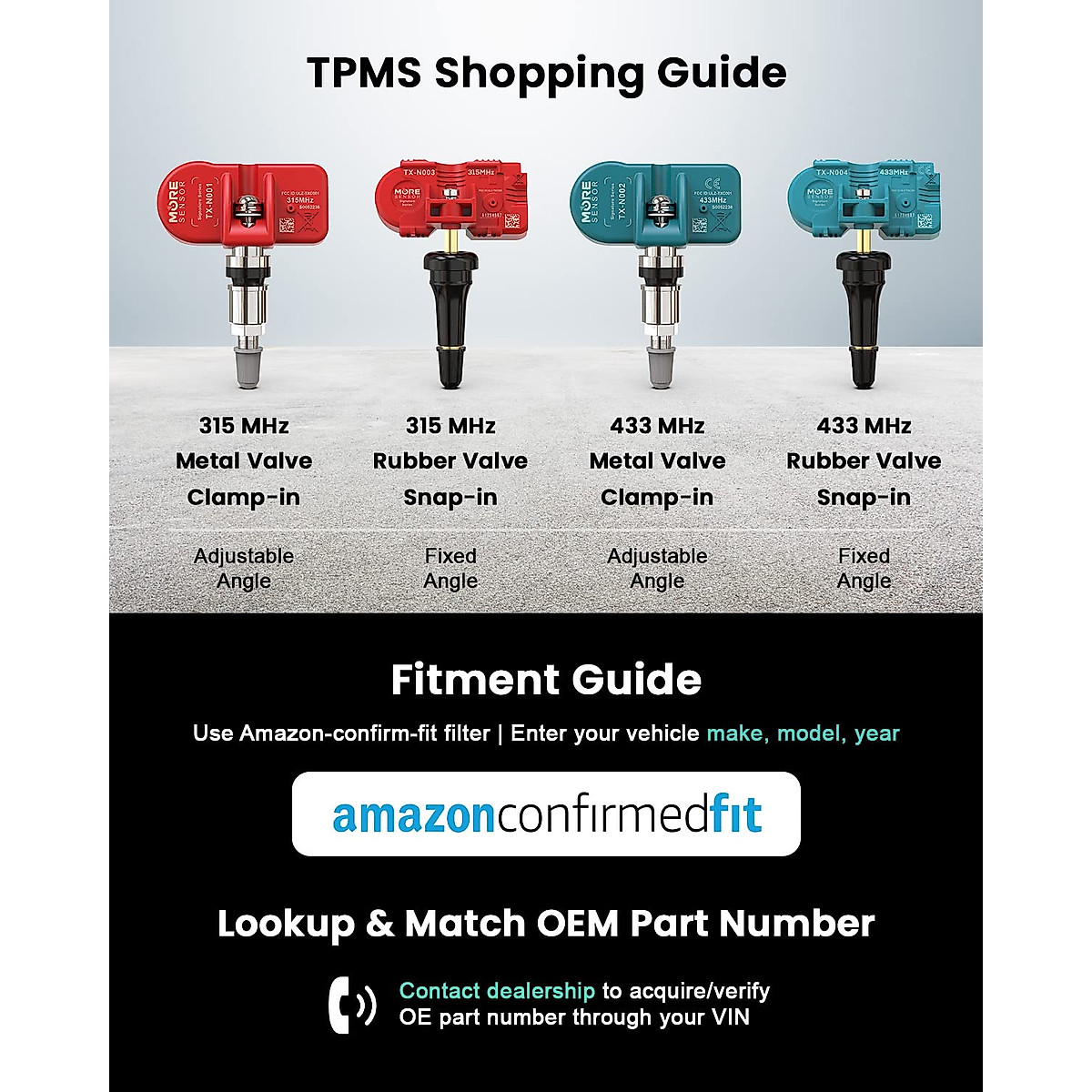 MORESENSOR Signature Series 315MHz TPMS Tire Pressure Sensor 4-Pack | Preprogrammed for Select 120+ American Brand Models | Replacement for 6F2Z-1A189-A 7L1Z-1A189-A | Snap-in | NX-S042-SN-4