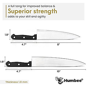 Humbee - Chef Knife 8 Inches - Stainless High Carbon Steel Full Tang Blade for Pro and Personal Use Ergonomic Handle Comfortable Grip