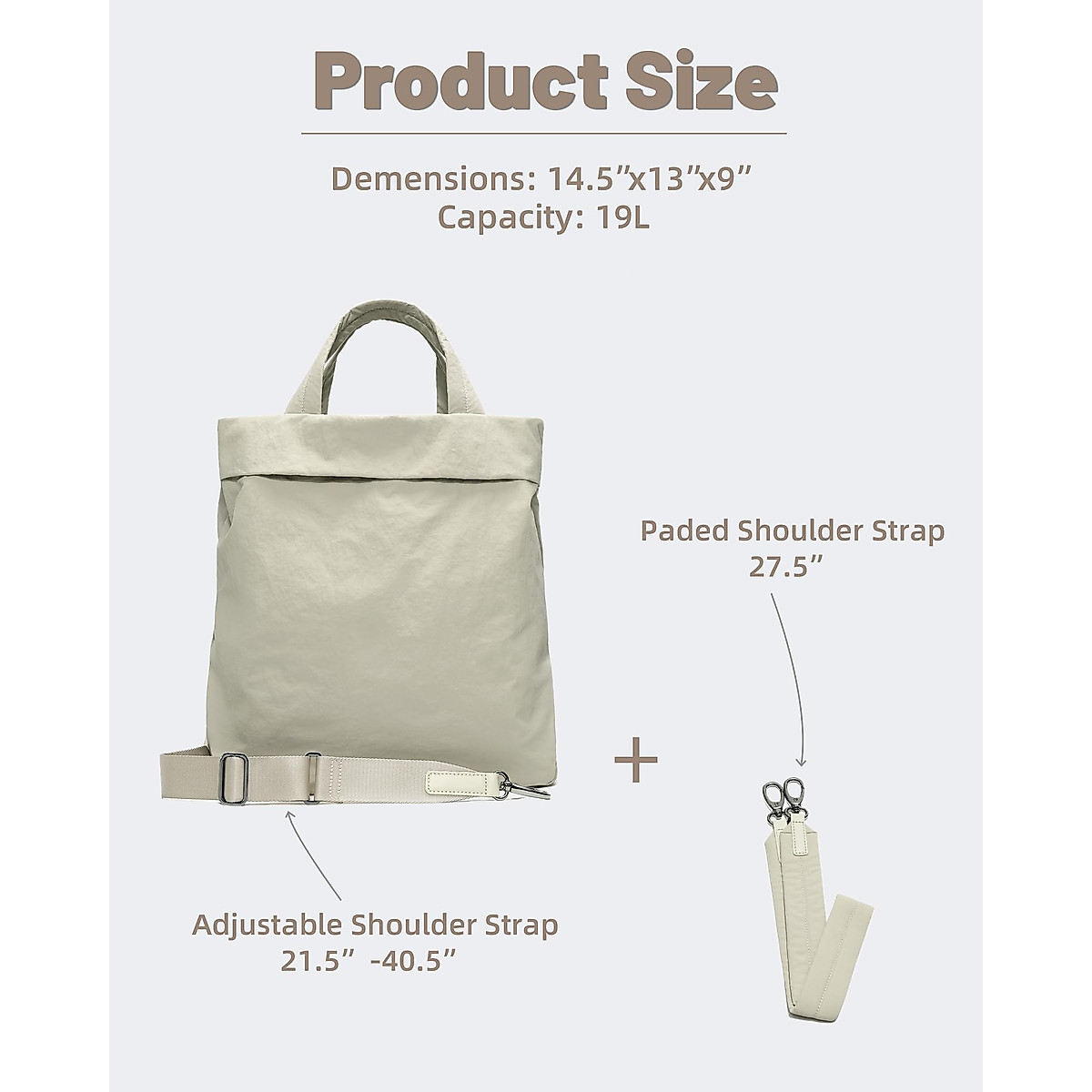 FODOKO Hobo Crossbody Bags 2.0, 19L Large Totes Handbags with Straps for Women, Multi Nylon Shoulder Bags for Gym Travel Caramel