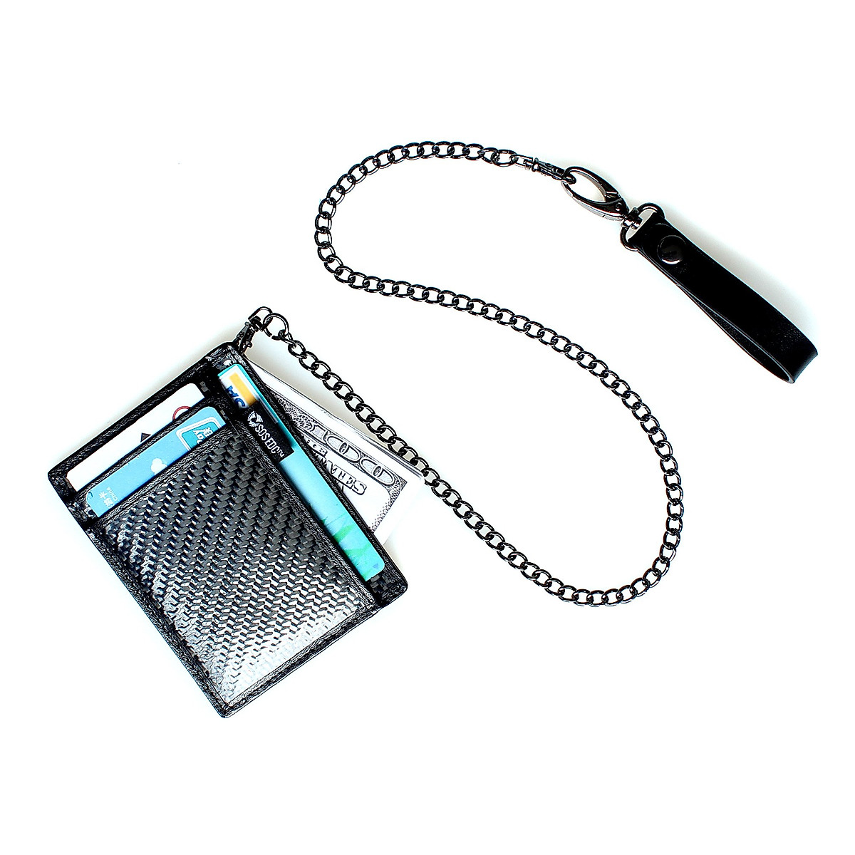 Minimalist Carbon Fiber RFID Blocking Anti-Theft Wallet w/Removable Chain