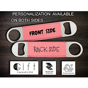Custom Engraved Stainless Steel Classic Paddle Style Bottle Opener - Personalized Pub Beer Opener Gift for Groomsmen, Men, Women, Bartender (Pink)