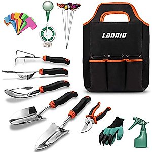 LANNIU Garden Tool Set, 27 Piece Stainless Steel Heavy Duty Gardening Tool Set, Gardening Tools for Women/Grandparents/Parents