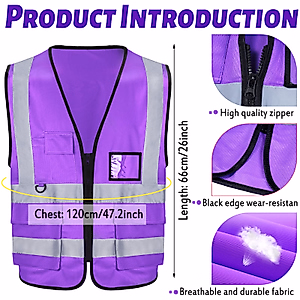 EBOOT 10 Pcs Safety Vests High Visibility Safety Vest with Reflective Strips, Neon Vest Construction Vest with Pockets (Purple)