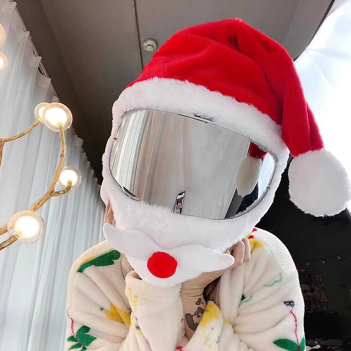 YHNTGB Christmas Santa Motorcycle Helmet Cover Santa Claus Xmas Hat Decoration Accessories Nativity Helmet Cover Motorcycle Skiing Accessories Fun Rides and Gifts for Men & Women