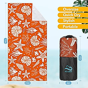 DECOMEN Beach Towel, Microfiber Beach Towels, Oversized Lightweight Quick Dry (73" x 35") Sand Proof, Absorbent, Compact, Beach Blanket, Lightweight Towel for The Swimming, Sports, Beach-Red Sea Snail
