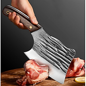 ZENG Meat Cleaver Knife, Butcher Knife, Cleaver Knife with Full Tang Handle, Hand Forged Chef Knife Stainless Steel Kitchen Knife for Camping Outdoor Restaurant