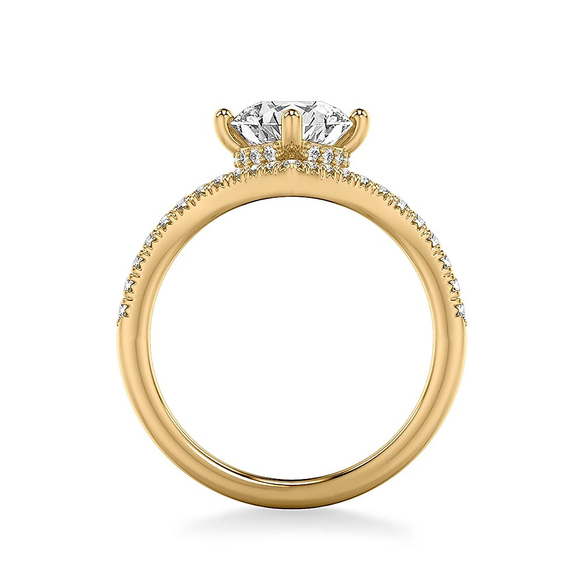 1 Carat Round Cut Moissanite Engagement Ring for Women, 14k Yellow Gold Brilliant Pavé V Shaped Wedding Promise Ring Anniversary Christmas Gift for Her Free Engraved