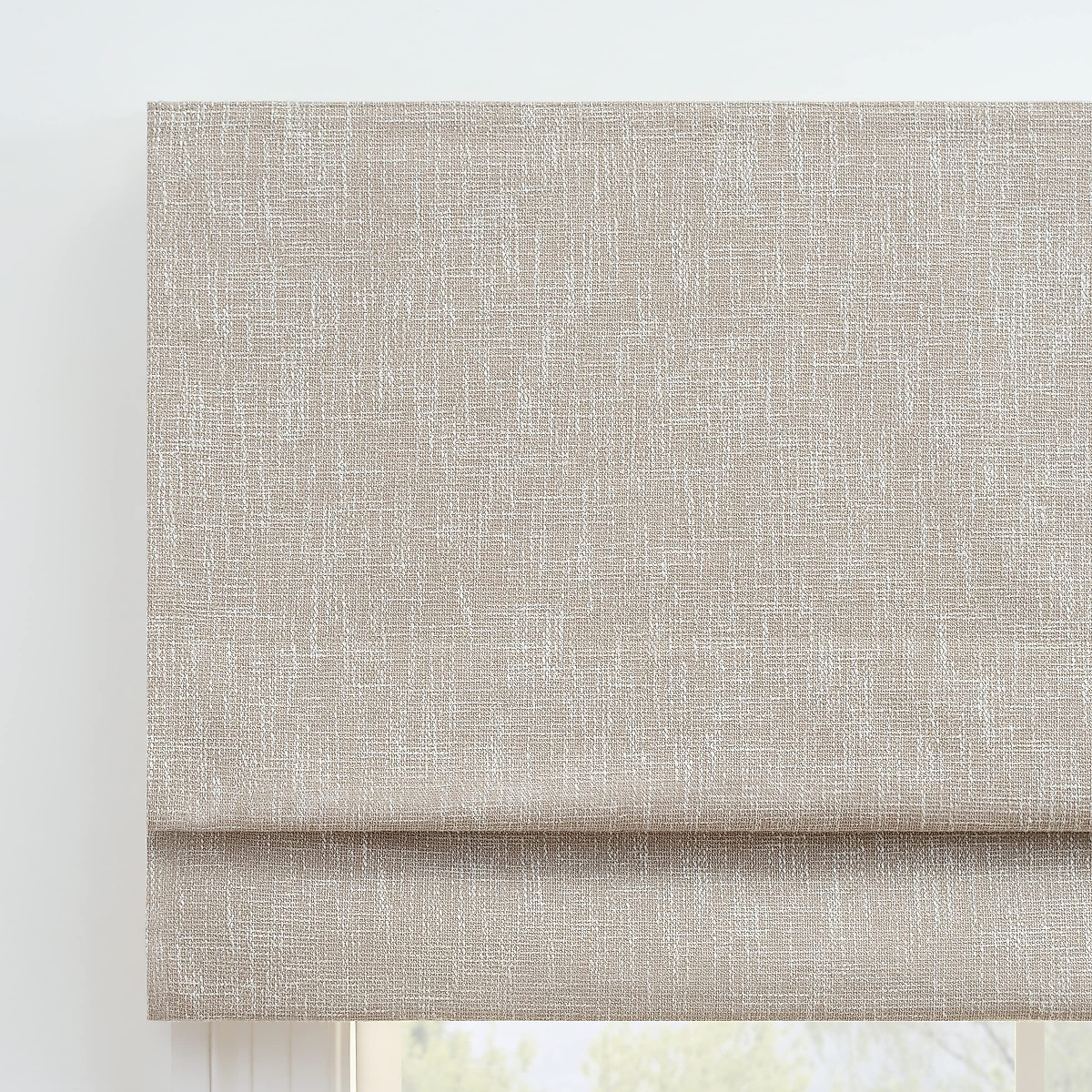 Eclipse Drewton Motorized 100% Blackout Cordless 35 in Wide x 64 in Long Textured Roman Shade in Linen