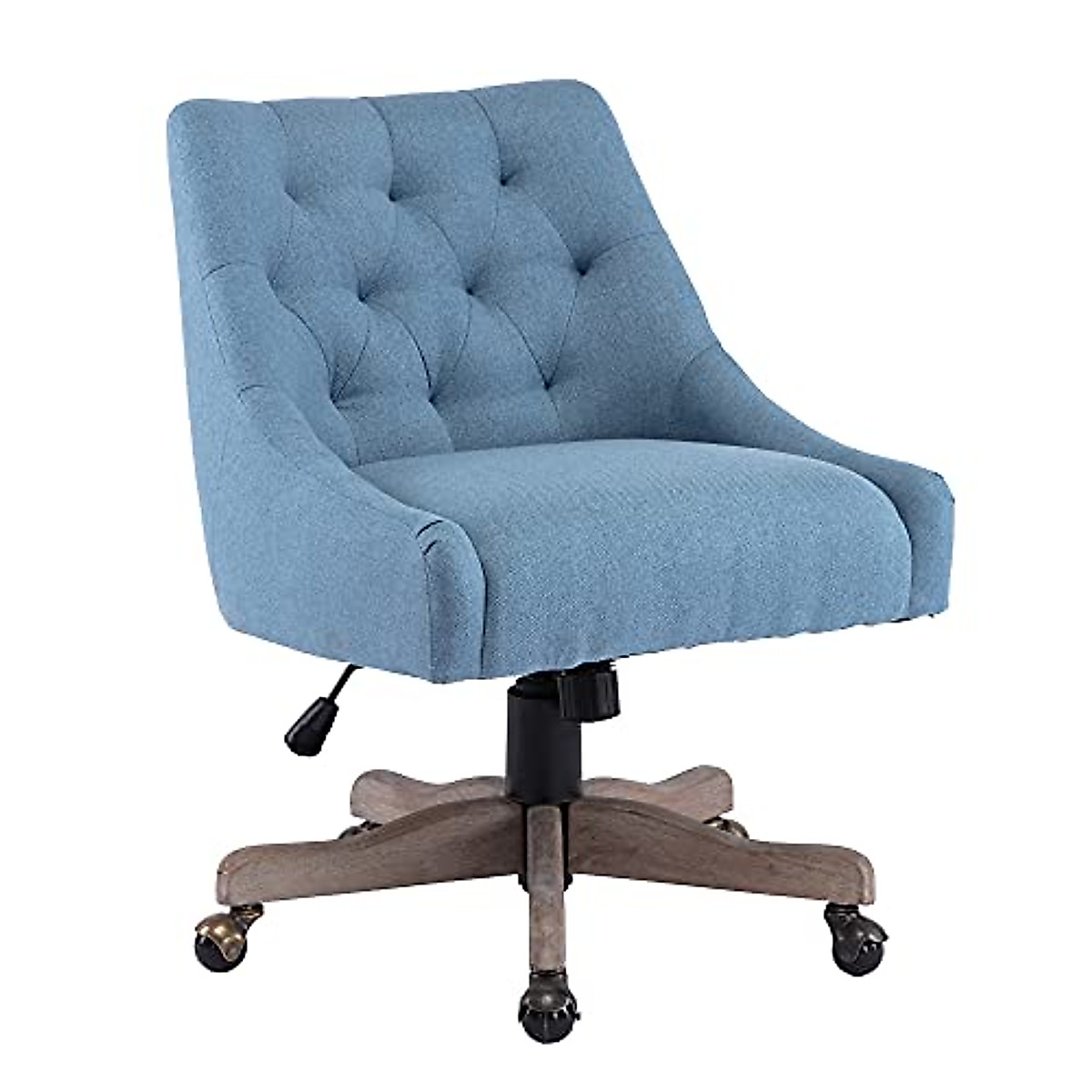 HomSof Modern Mid-Back Desk, Adjustable Height Swivel Home Office, Accent Chair with Wheels and Wood Base, Linen, Blue