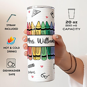 Fleur&Bay Teacher Appreciation Gifts for Women - Personalized Teacher Tumbler With Straw - Daycare Preschool Birthday Back to School Gifts Ideas - Customized Cup With Name - 20 oz Travel Coffee Mug