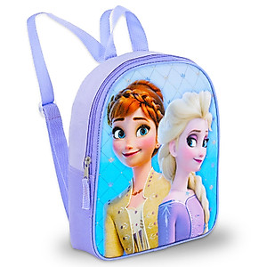 Walt Disney Studio Frozen MINI Backpack For Girls, Kids ~ 4 Pc Bundle With 11In School Bag, 300 Stickers, Coloring Pages, Disney Frozen backpack (Anna Elsa Supplies Travel Set),
