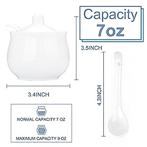 Swetwiny Porcelain Sugar Bowl with Lid and Spoon, Ceramic Salt Storage Jar, White Seasoning Container for Home and Kitchen, 7 Ounces (White)