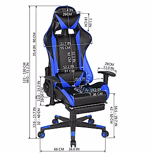 HOMEMAKE FURNITURE Gaming Chair, Racing Office Computer Game Chair, Ergonomic Game Chair, Racing Style with 90° Adjustable Reclining Chair and Retractable footrest, Blue and Black
