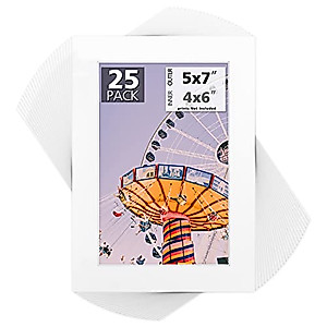Mat Board Center, Pack of 25, 5x7 White Picture Mats with White Core for 4x6 Pictures