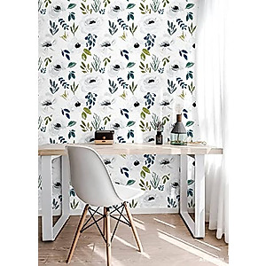 HAOKHOME 93245-2 Peel and Stick Floral Wallpaper Home Decor Removable White/Grey/Black Vinyl Self Adhesive Mural 17.7in x 9.8ft