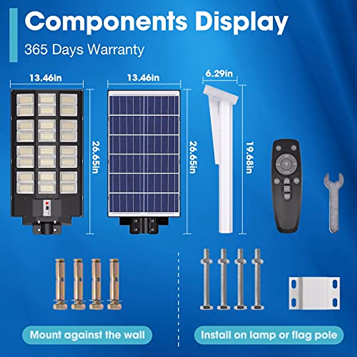 wudor 1200W Solar Street Lights Outdoor Waterproof, LED Bright Street Light Solar Powered, Wide Angle Lamp,Dusk to Dawn Flood Lights, with Motion Sensor and Remote Control for Yard,Parking Lot