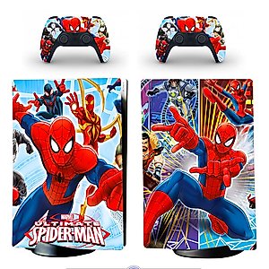 Vanknight PS5 Digital Edition Console Controllers Cover Hero Skin Decals Stickers Compatible with PS5 Digital Console Red Spider