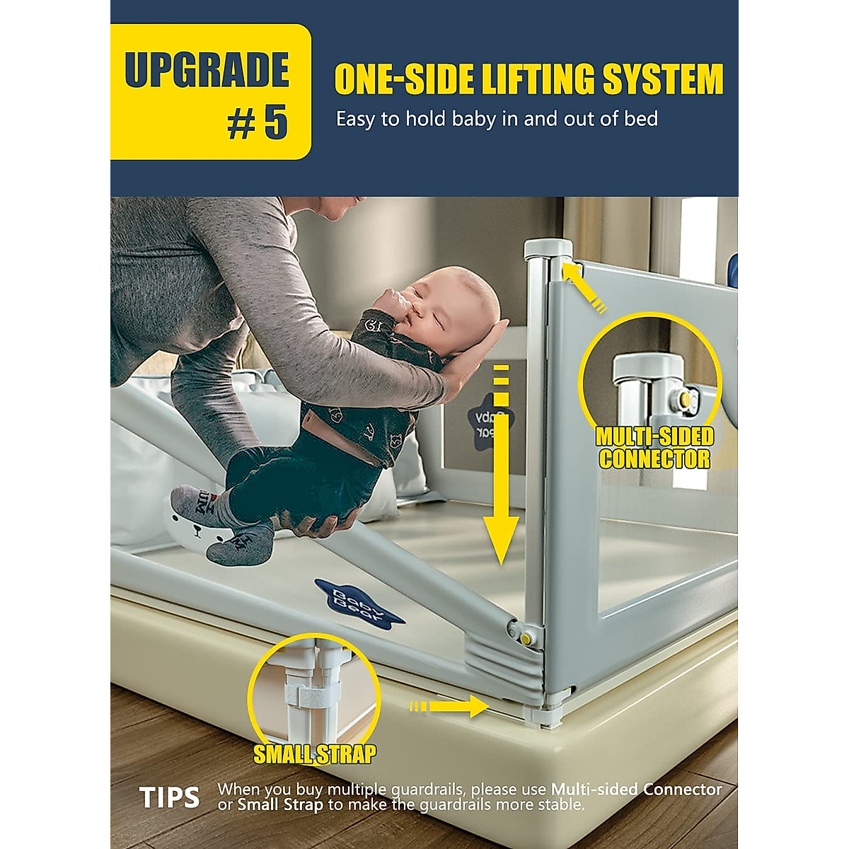 HOLIKE Bed Rails for Toddlers - 60" 70" 80" Extra Long Baby Bed Rail Guard (3 Sides: Perfect for Full Bed, Include 3 Sides)