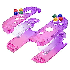 eXtremeRate Clear Purple Rose Red Joycon Handheld Controller Housing with Colorful Buttons, DIY Replacement Shell Case for Nintendo Switch & Switch OLED Model Joy-Con – Joycon and Console NOT Included